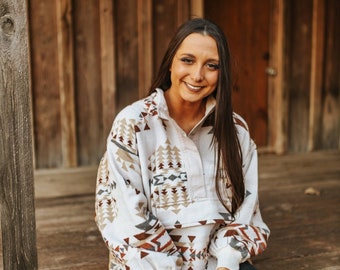 Aztec Western Pullover Oversized Aztec Print Jacket Kangaroo Pocket ...