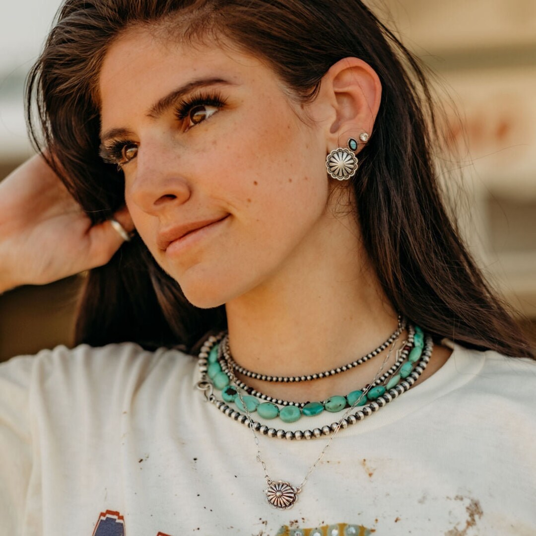 Round Silvertone Concho Stud Earrings - Etsy