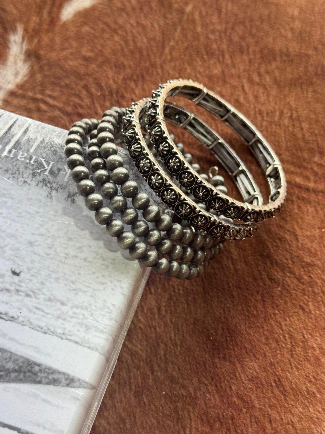 Silver Pearls and Concho Stretch Bracelet Stack - Etsy