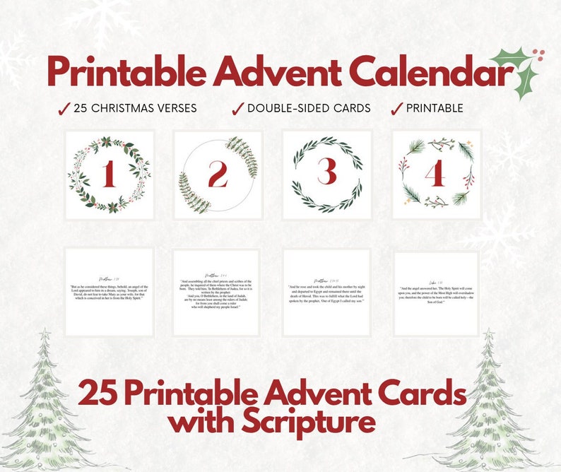 CHRISTMAS ADVENT CALENDAR | Printable Scripture Cards - Etsy