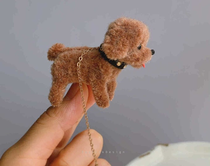 Miniature Brown Teddy Dog Pet: Wool Dollhouse Decoration for 1/6 BJD ...