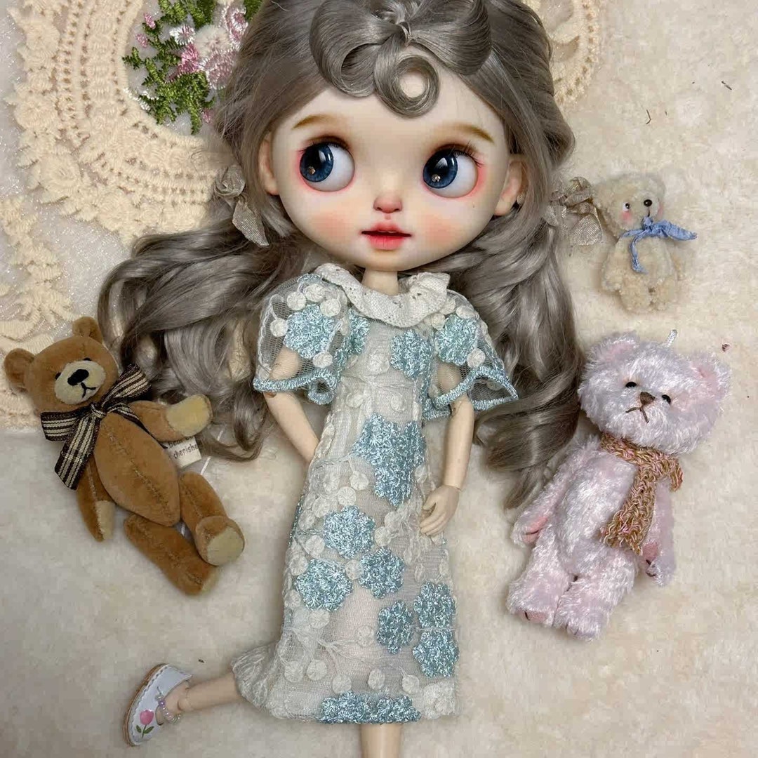 Blue Embroidered Dress Neo Blythe Doll Clothes Ob24 Ob22 Azone,1/6 Bjd ...