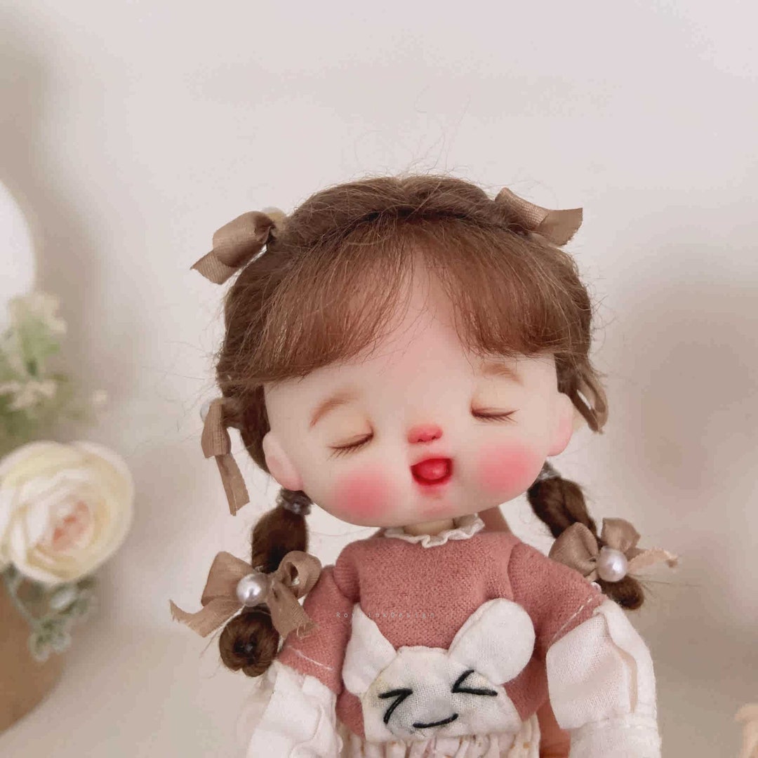 Kawaii Mohair Dark Linen OB11 Doll Wigs 5-6",ob11 Hair,obistu 11 Mohair Wig,ob11 Doll Wig,ob11 ...