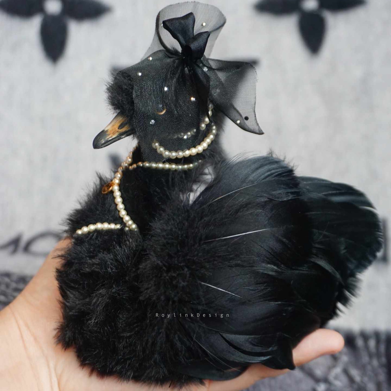 Miniature Black Swan,mini Swan Wool Stem Swan for 1/6 Bjd Doll Like ...