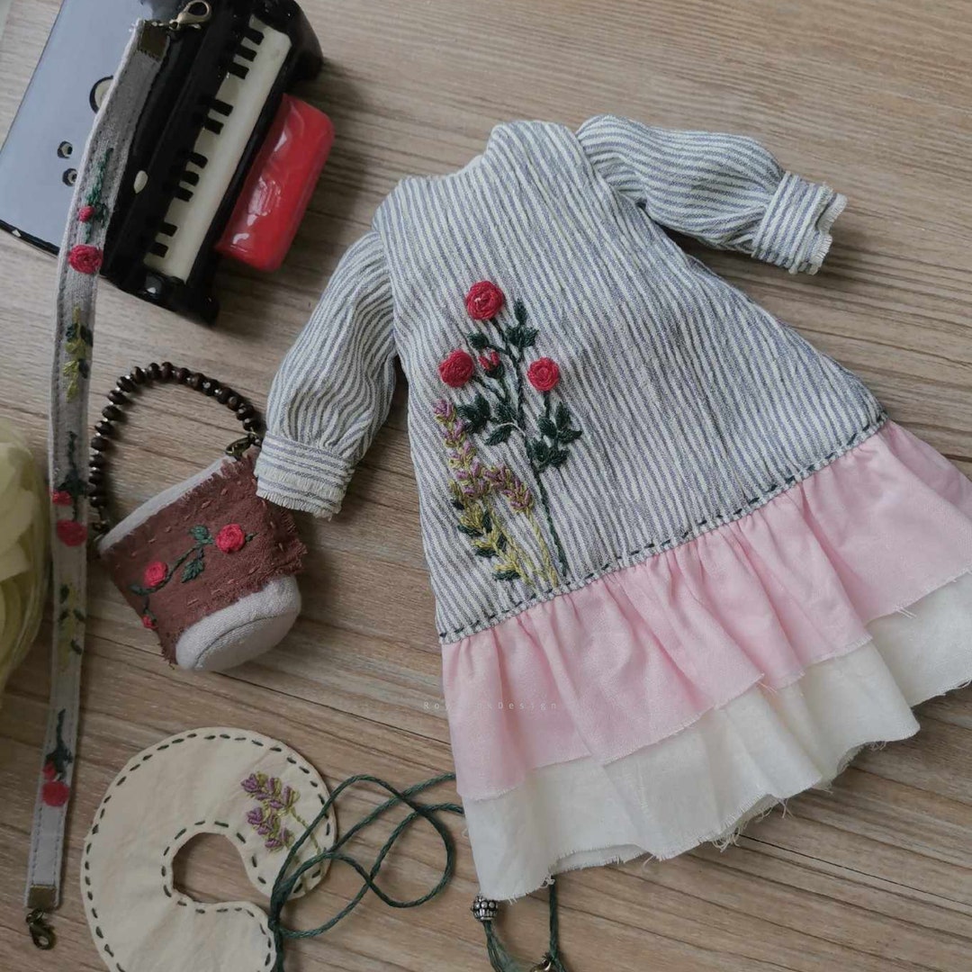 Embroidered Dress Neo Blythe Doll Clothes Ob24 Ob22 Azones Holalal 1/6 ...