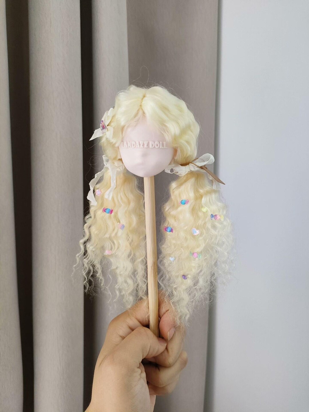 Blonde Curly Double Ponytail Wig for Landazz 1/6 BJD - Ribbon & Beaded ...
