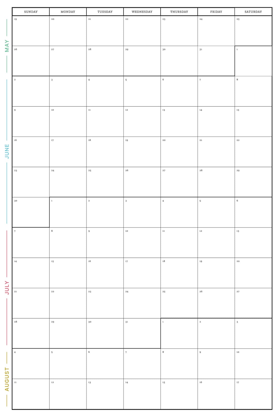 Printable Summer Calendar, Large Summer Planner, Summer Poster, Digital ...