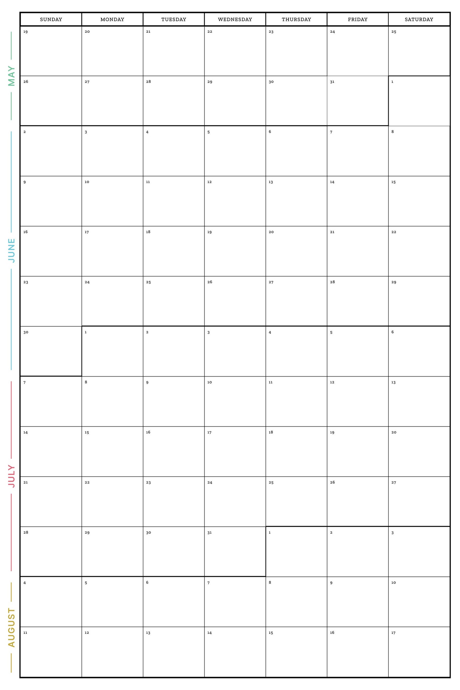 Printable Summer Calendar, Large Summer Planner, Summer Poster, Digital ...