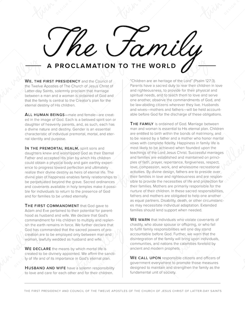 The Family A Proclamation to the World, LDS Wall Art, Digital Download ...