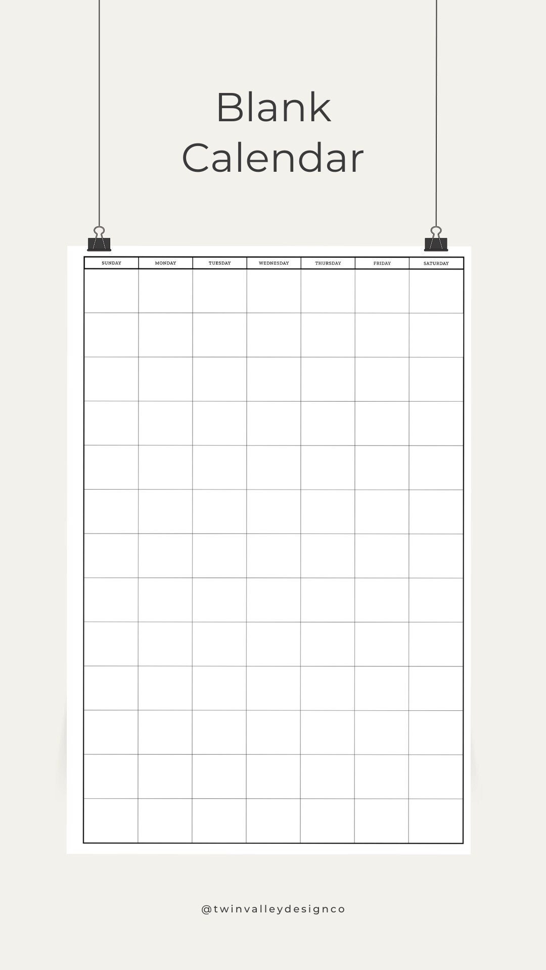 Large Blank Printable Calendar, Digital Download Large Calendar, Family ...