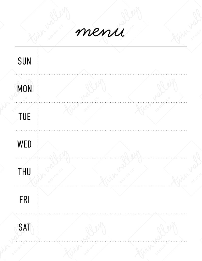 Printable Weekly Menu Planner, Family Meal Planning Organizer (digital ...