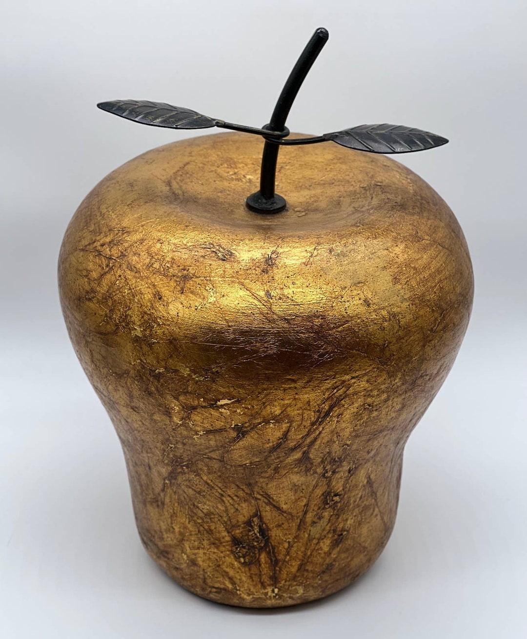 Vintage MCM Large 9x13 Gilt Porcelain Textured Gold Leaf Apple Italy ...