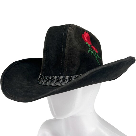 Vintage Black Suede Embroidered Floral Western Cowboy… - Gem