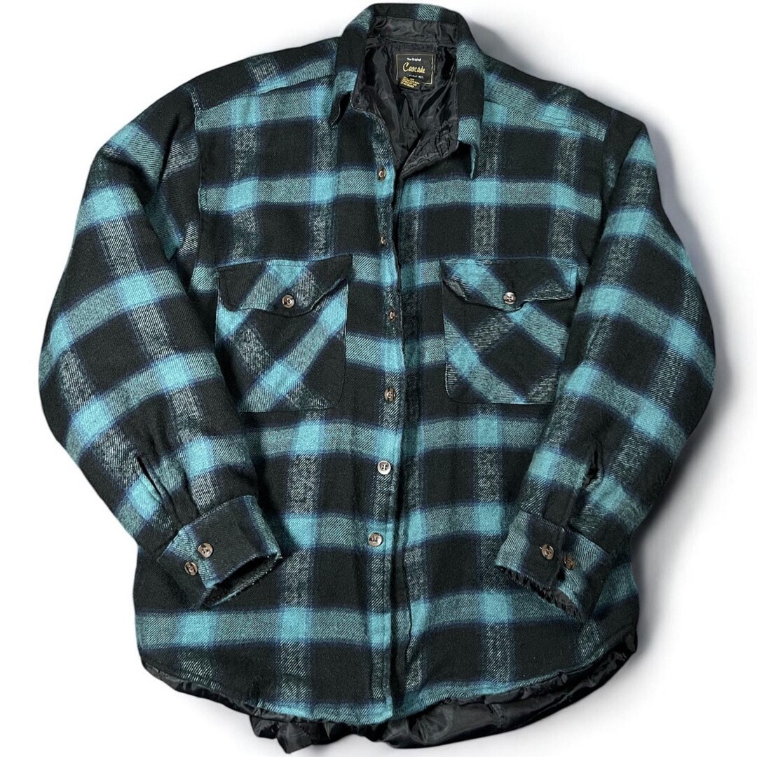 70s 80s Cascade Lumberjack Blue Green Plaid Flannel Jacket Quilt Lining ...