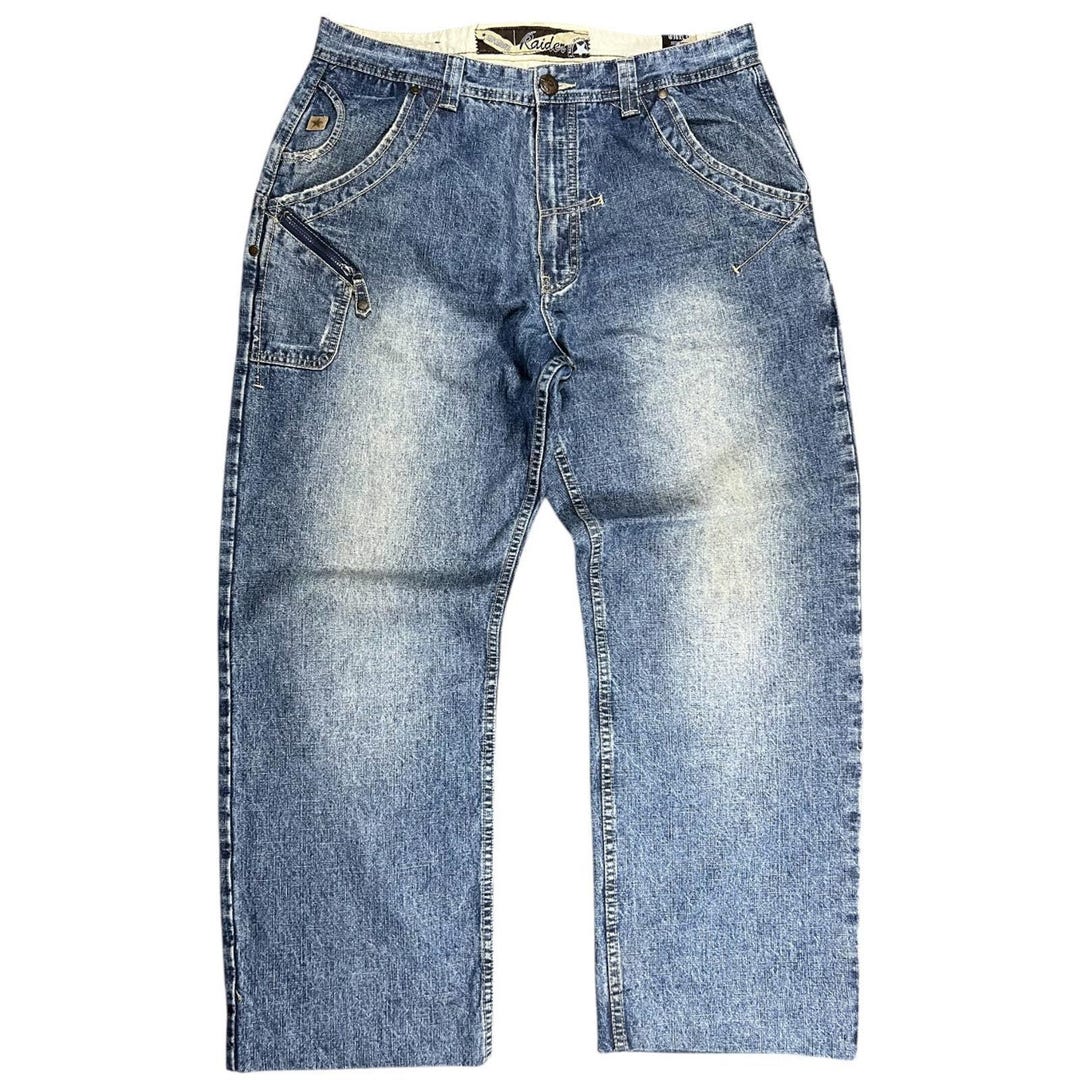 Vintage Infamous Raider Baggy Jeans Faded Distressed Denim Mens 36x32 ...