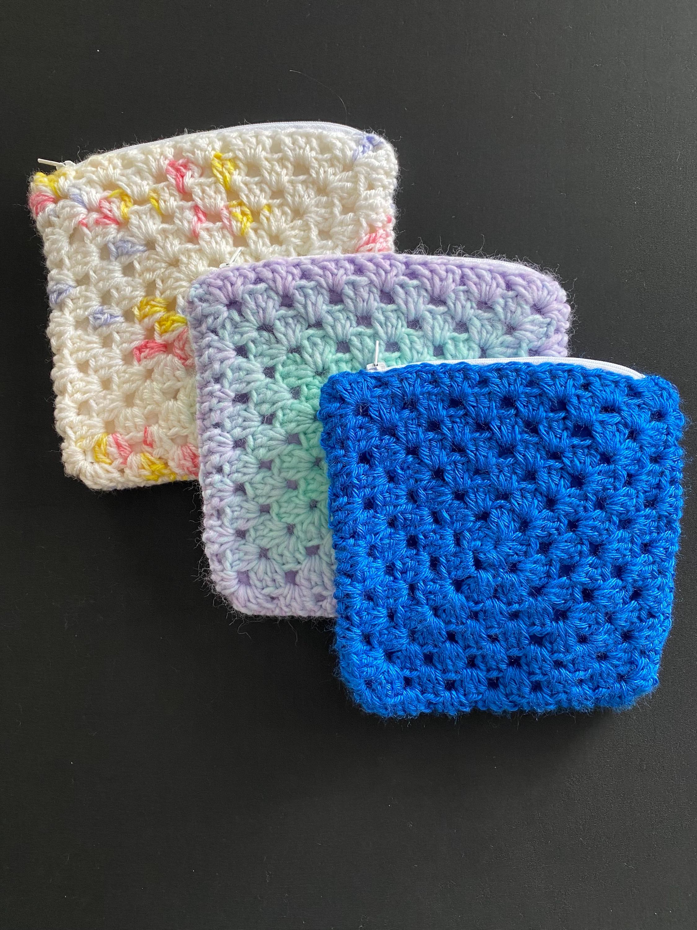 Handmade Crochet Granny Square Zipper Pouch Crochet Coin Purse Small ...
