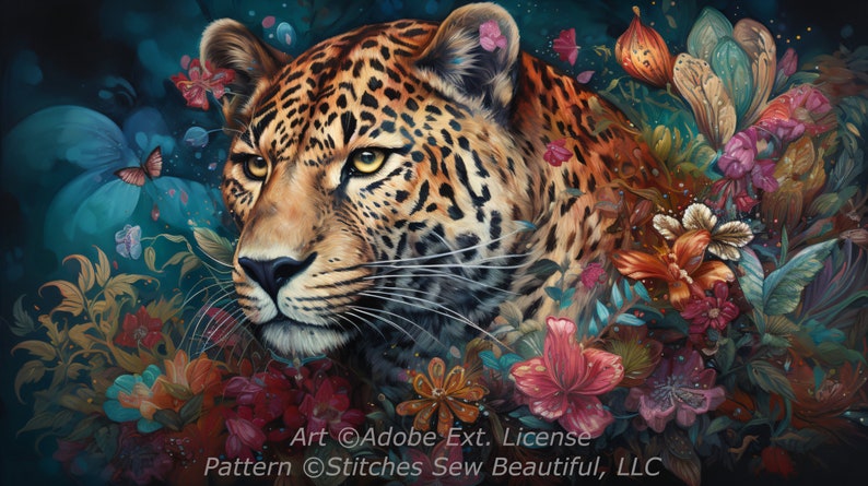 Leopard in Flowers (adobe Ext. License) Cross Stitch Pattern by ...