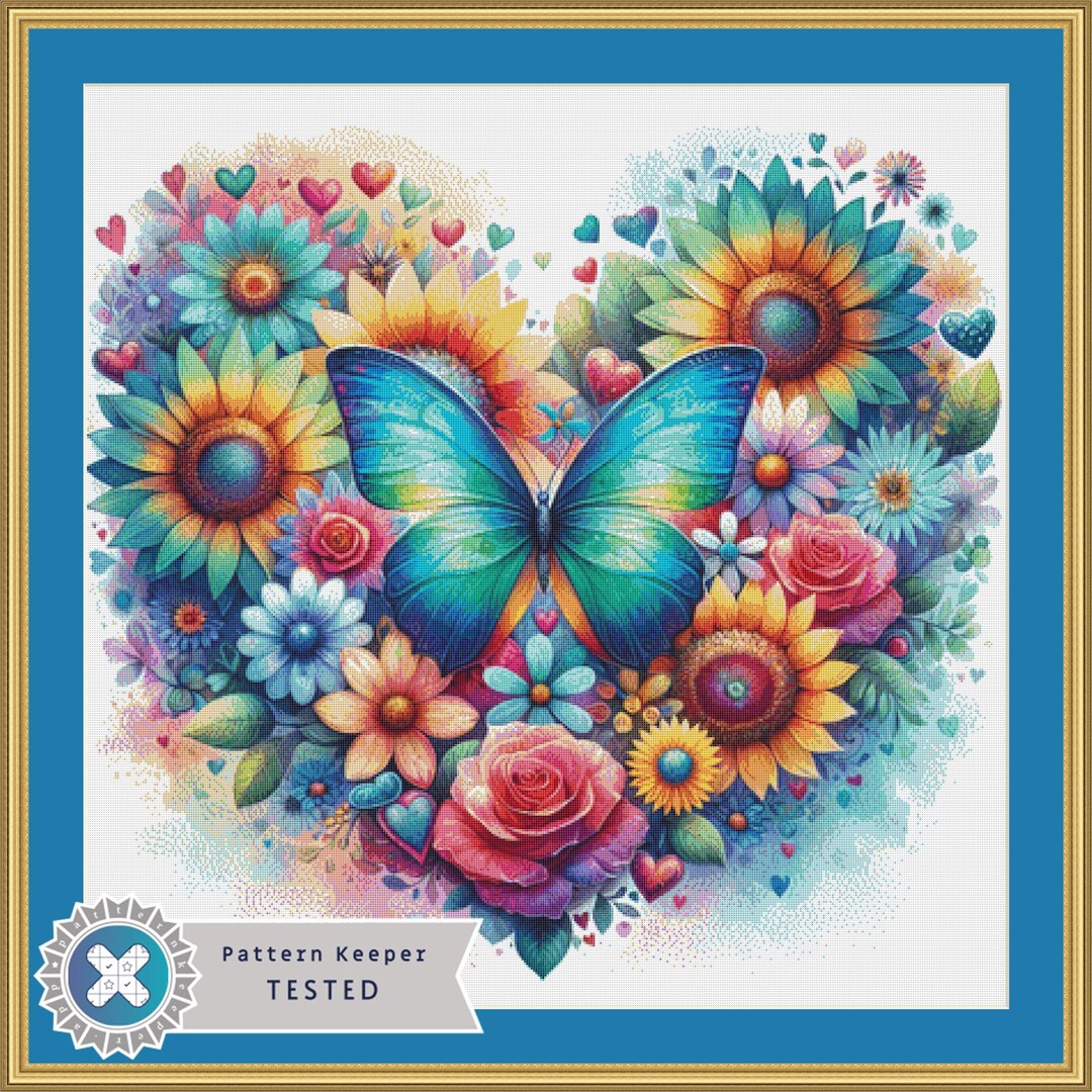 Resplendent Butterfly in a Field of Flowers Counted Cross Stitch ...