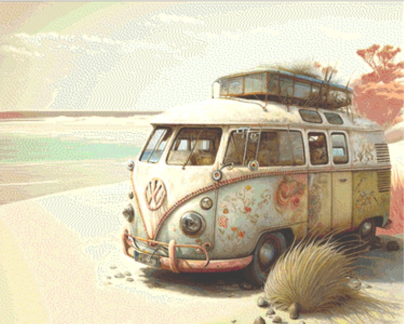 VW on the Beach Cross Stitch Pattern by Tammy L Gross digital Format - Etsy