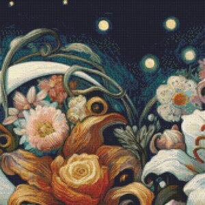 Midnight Blossom Dreamscape (max Colors) Cross Stitch Pattern by World ...
