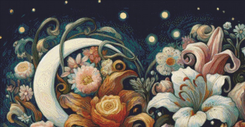 Midnight Blossom Dreamscape max Colors Cross Stitch Pattern by World of ...