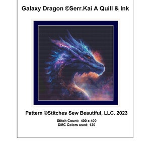 Galaxy Dragon Cross Stitch Pattern by Serr.kai A Quill & Ink (digital ...