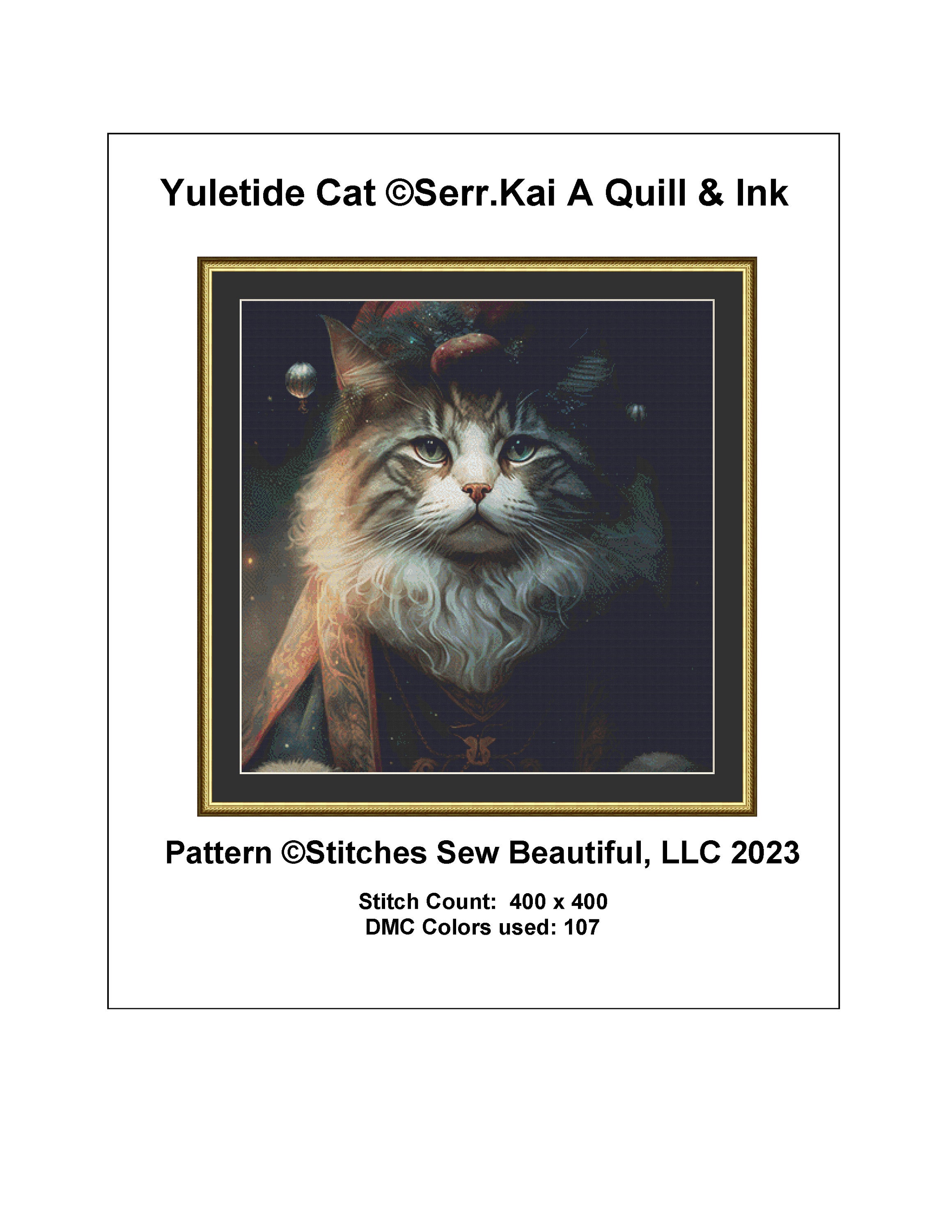 Yuletide Cat Cross Stitch Pattern by Serr.kai A Quill & Ink digital ...