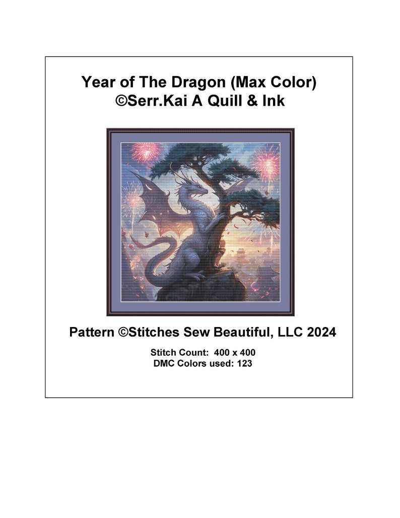 Year of the Dragon max Color Cross Stitch Pattern by Serr.kai A Quill ...