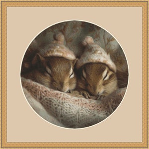 Sleeping Chipmunks (round) Cross Stitch Pattern by Tammy L. Gross ...