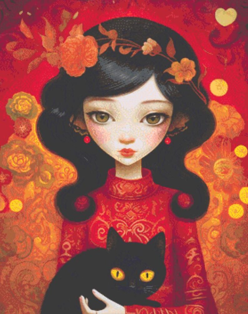 Mystical Cat Girl 4 Cross Stitch Pattern by Dutchladymysticart (digital ...