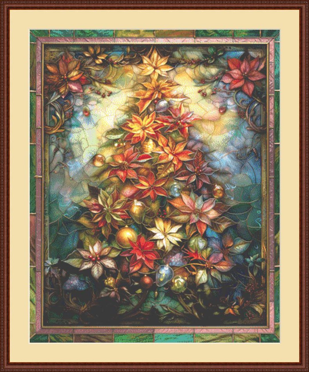 Stained Glass Christmas Tree Counted Cross Stitch Pattern Ivy Cottage ...