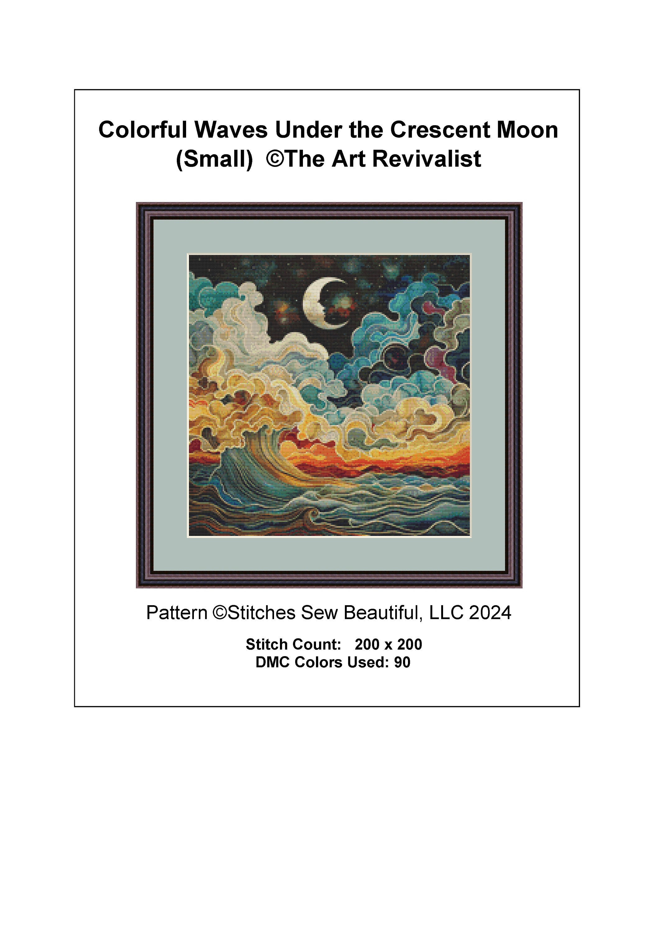 Colorful Waves Under the Crescent Moon (small) Full Coverage Cross ...