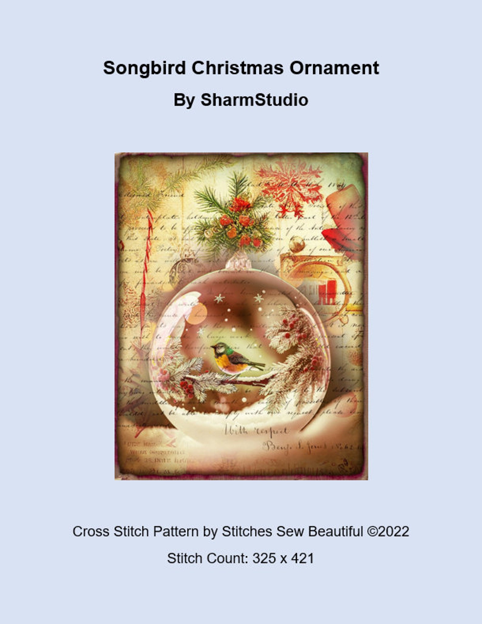 Songbird Christmas Ornament Cross Stitch Pattern by - Etsy