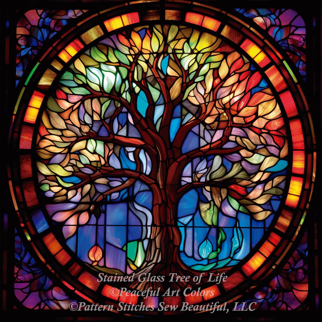 Stained Glass Tree of Life Cross Stitch Pattern by Peacefulartcolors ...