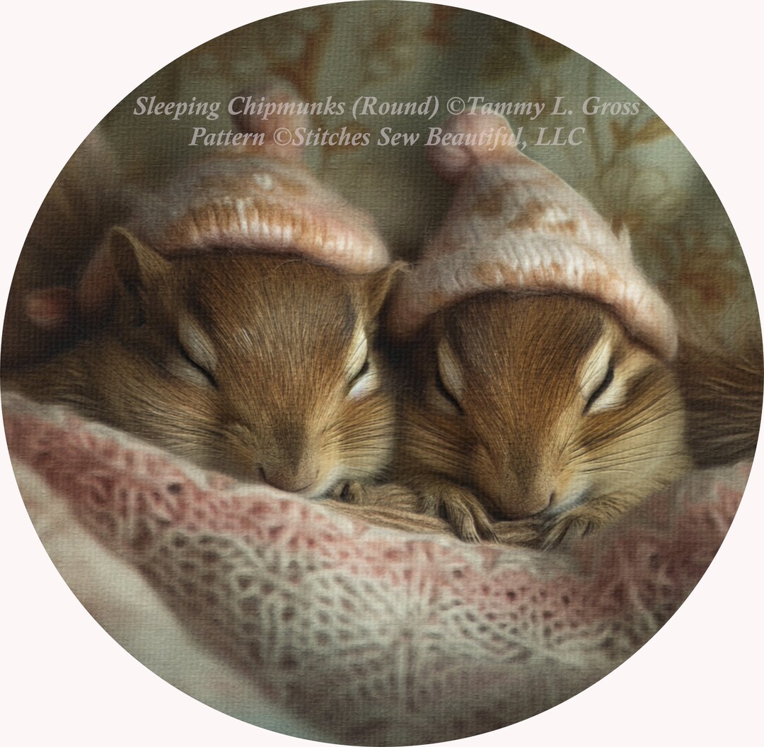 Sleeping Chipmunks round Cross Stitch Pattern by Tammy L. Gross digital ...