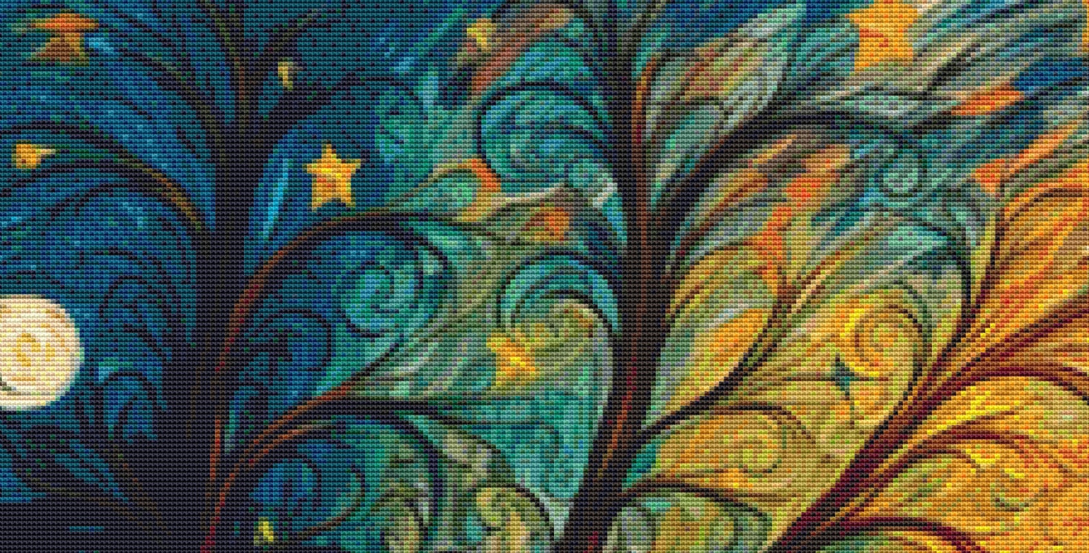 Van Gogh Style Tree of Life Cross Stitch Pattern by Peacefulartcolors ...