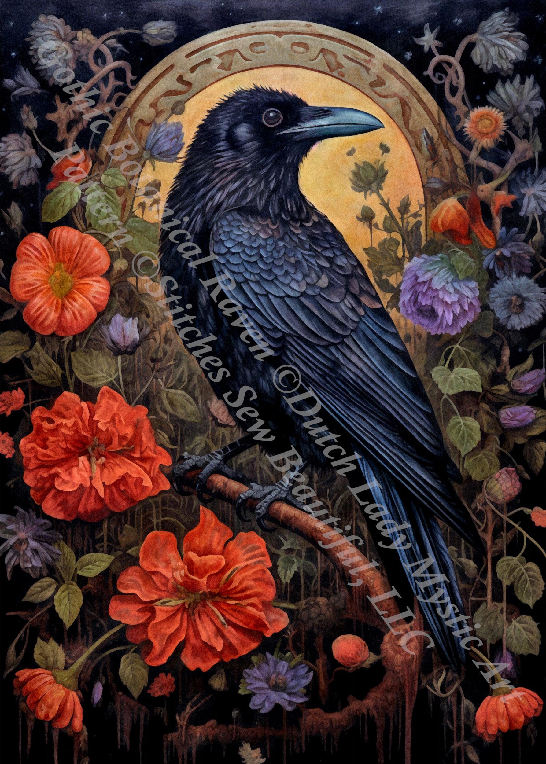Gothic Botanical Raven Counted Cross Stitch Pattern by Dutch Lady ...