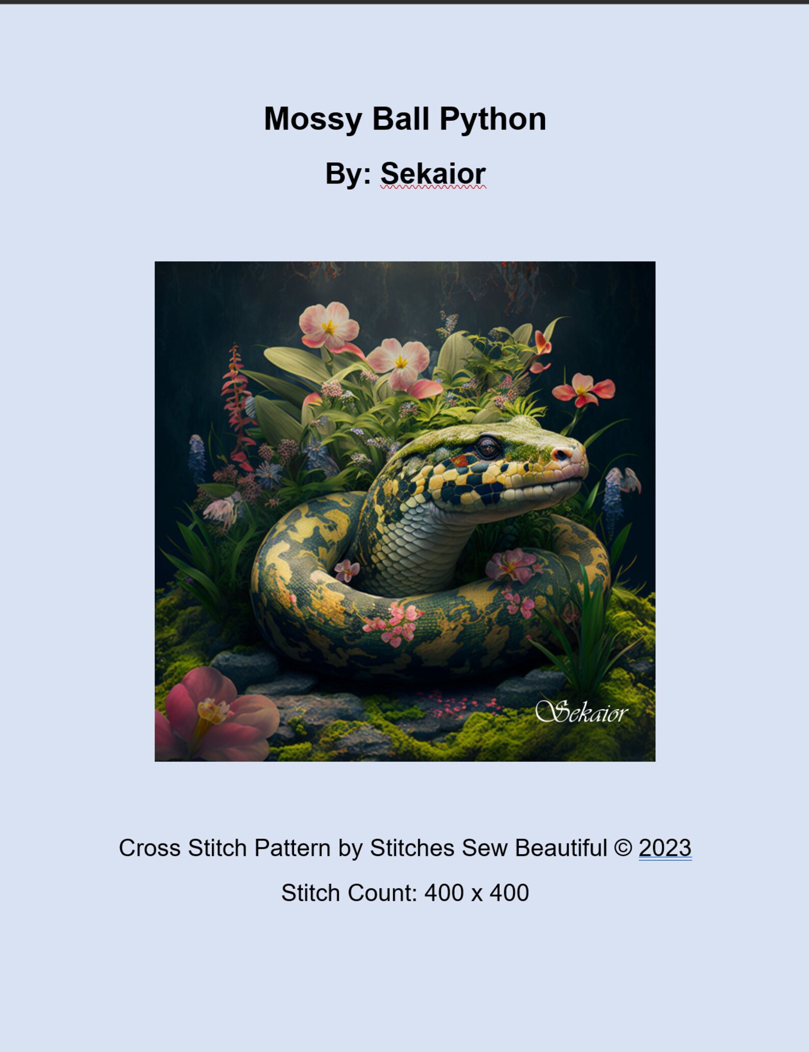 Mossy Ball Python Cross Stitch Pattern by Sekaior - Etsy