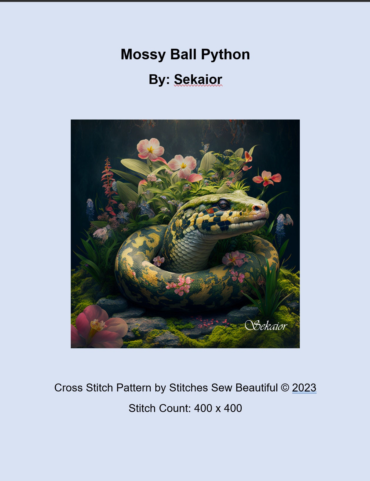Mossy Ball Python Cross Stitch Pattern by Sekaior - Etsy