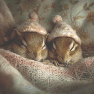 Sleeping Chipmunks Cross Stitch Pattern by Tammy L. Gross (digital ...