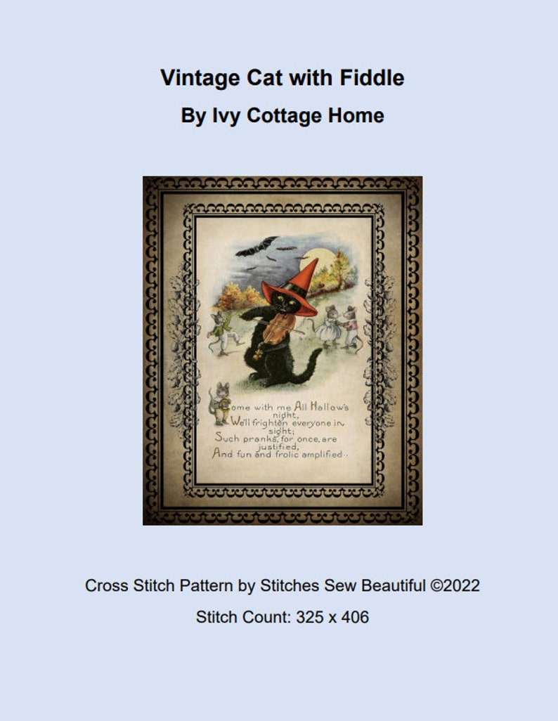 Vintage Cat With Fiddle Cross Stitch Pattern by - Etsy