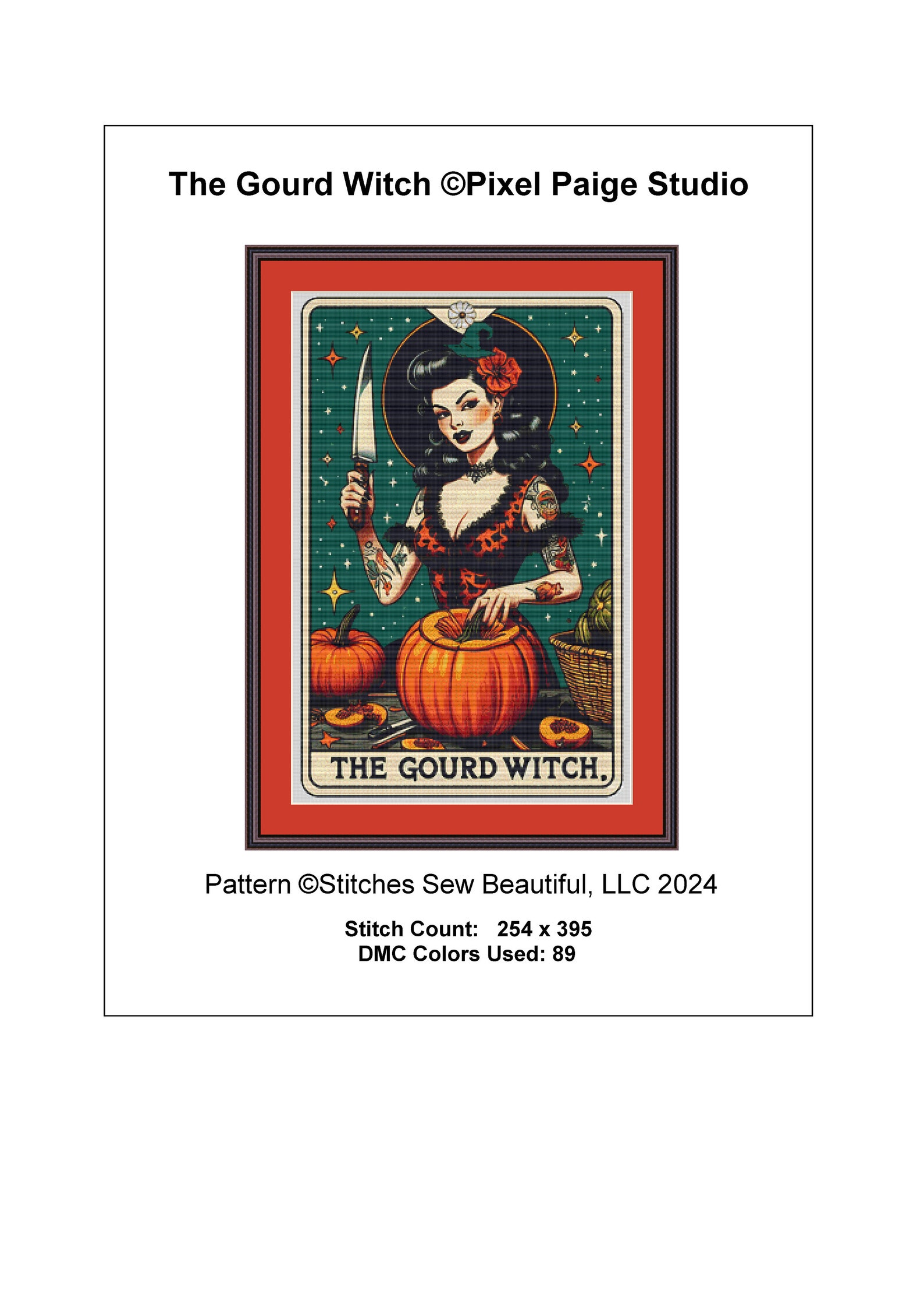 The Gourd Witch Cross Stitch Pattern by Pixel Paige Studio (digital ...