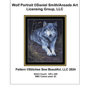 Wolf Portrait Cross Stitch Pattern by Daniel Smith/ansada Art Licensing ...