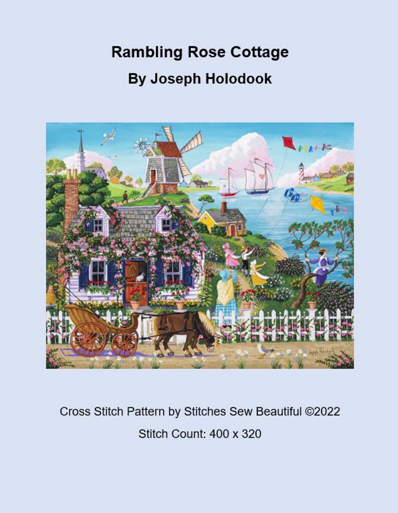 Rambling Rose Cottage Cross Stitch Pattern by Joseph Holodook. - Etsy