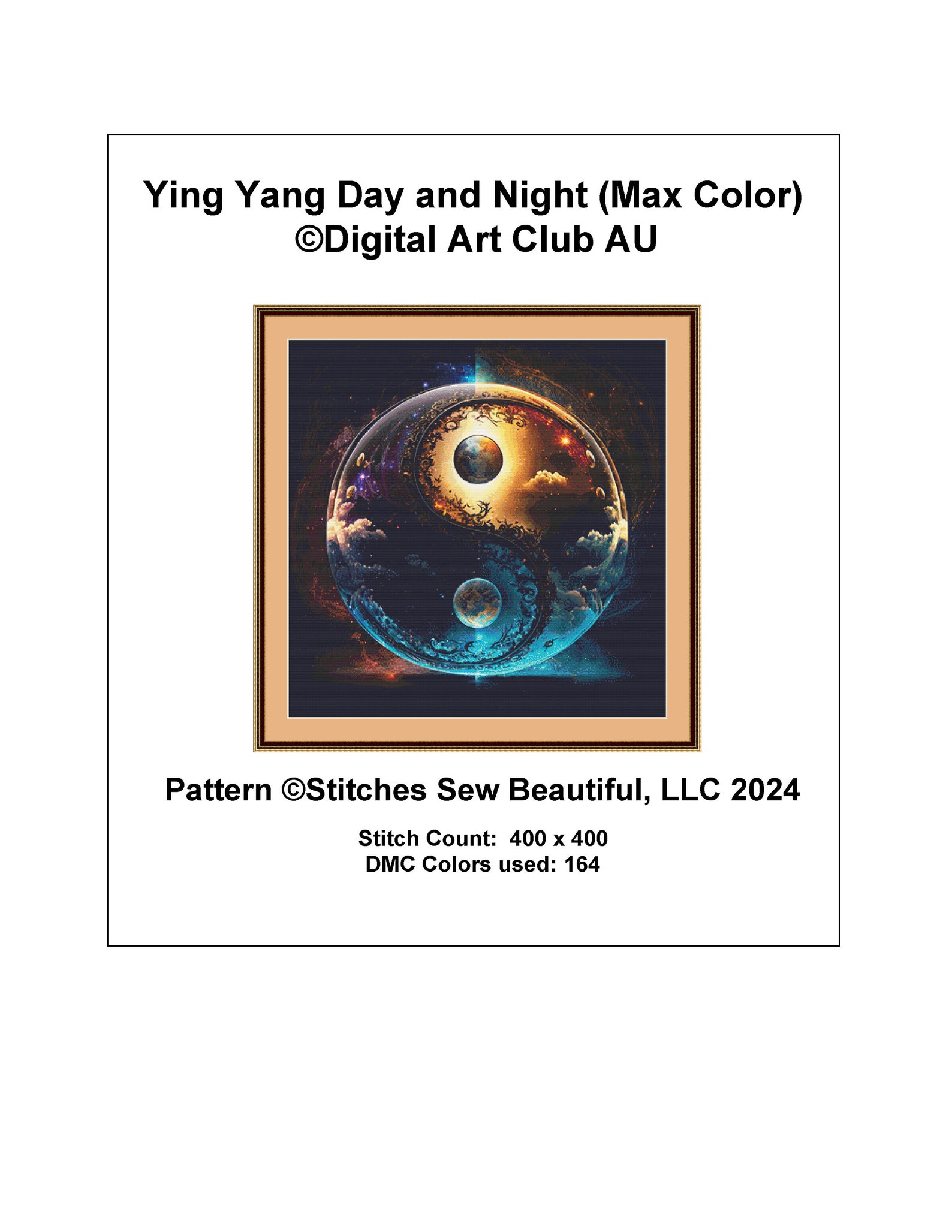 Ying Yang Day and Night max Color Cross Stitch Pattern by Digital Art ...