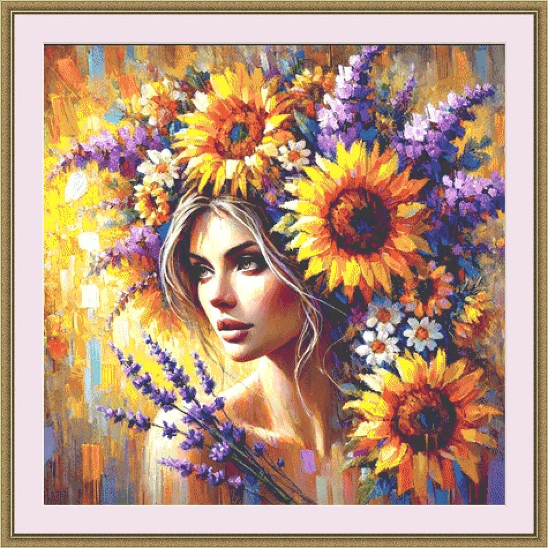 The Beauty Between Sunflowers and Lavender Counted Cross Stitch Pattern ...