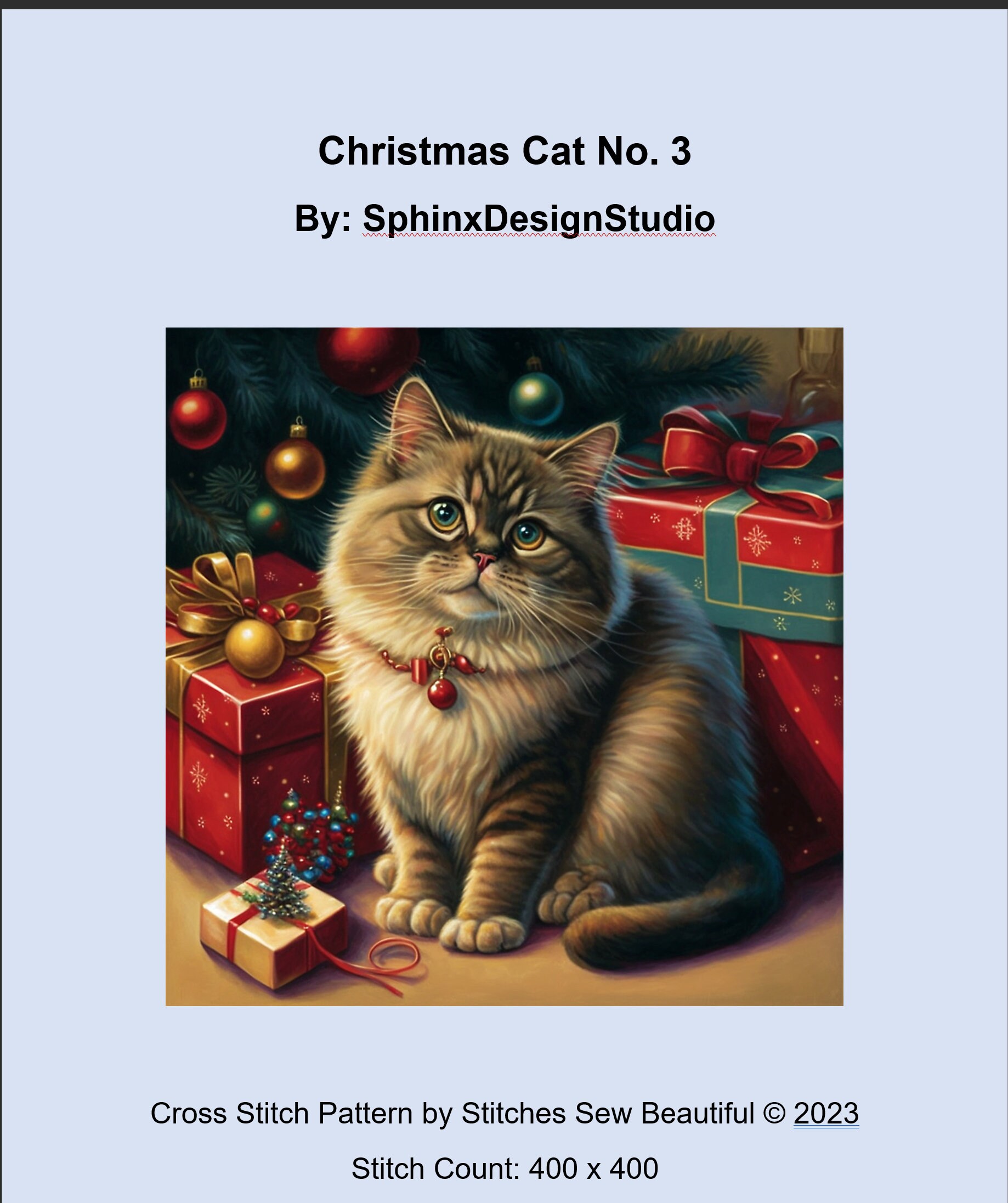Christmas Cat No. 3 Cross Stitch Pattern by Sphinxdesignstudio digital ...