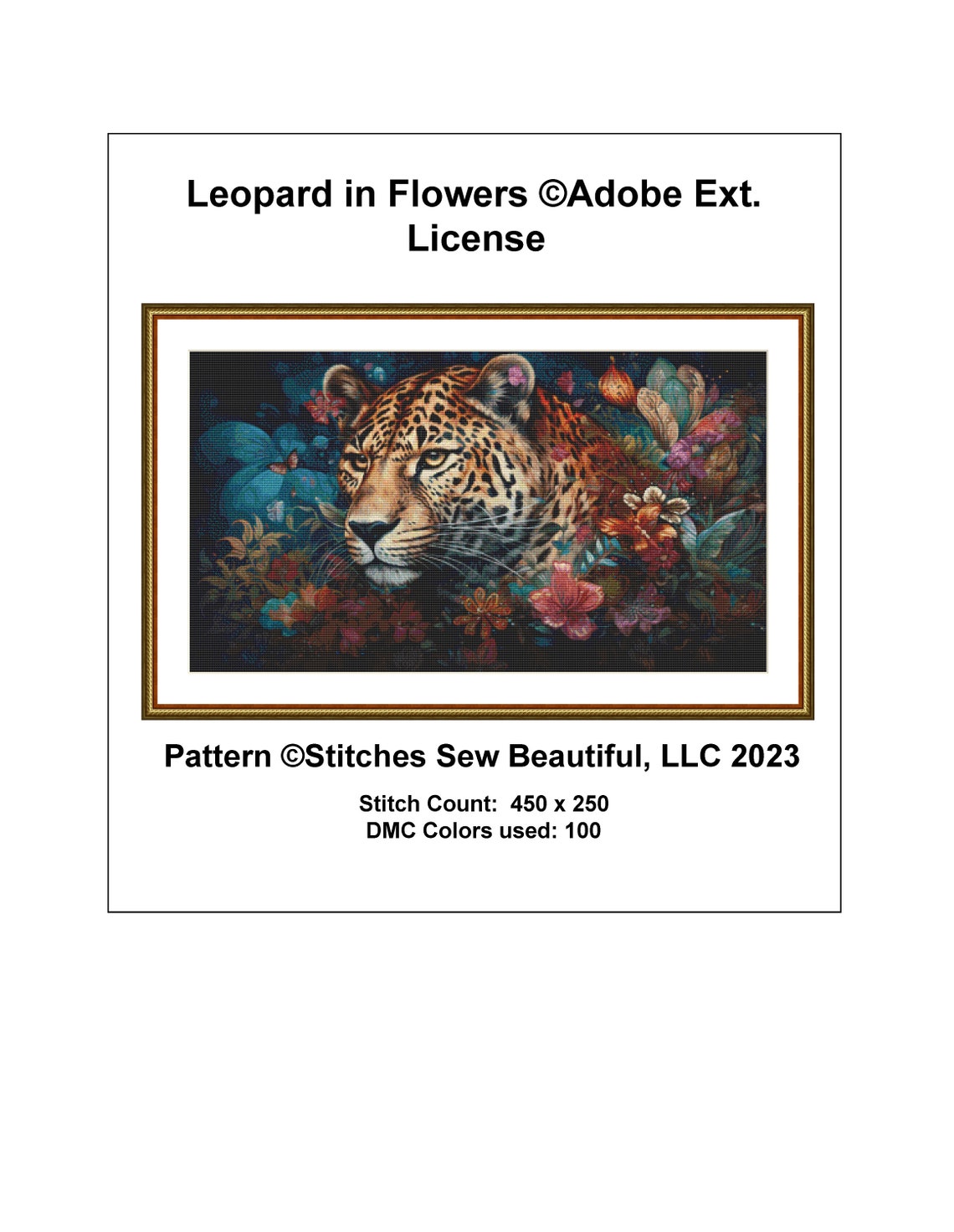 Leopard in Flowers (adobe Ext. License) Cross Stitch Pattern by ...