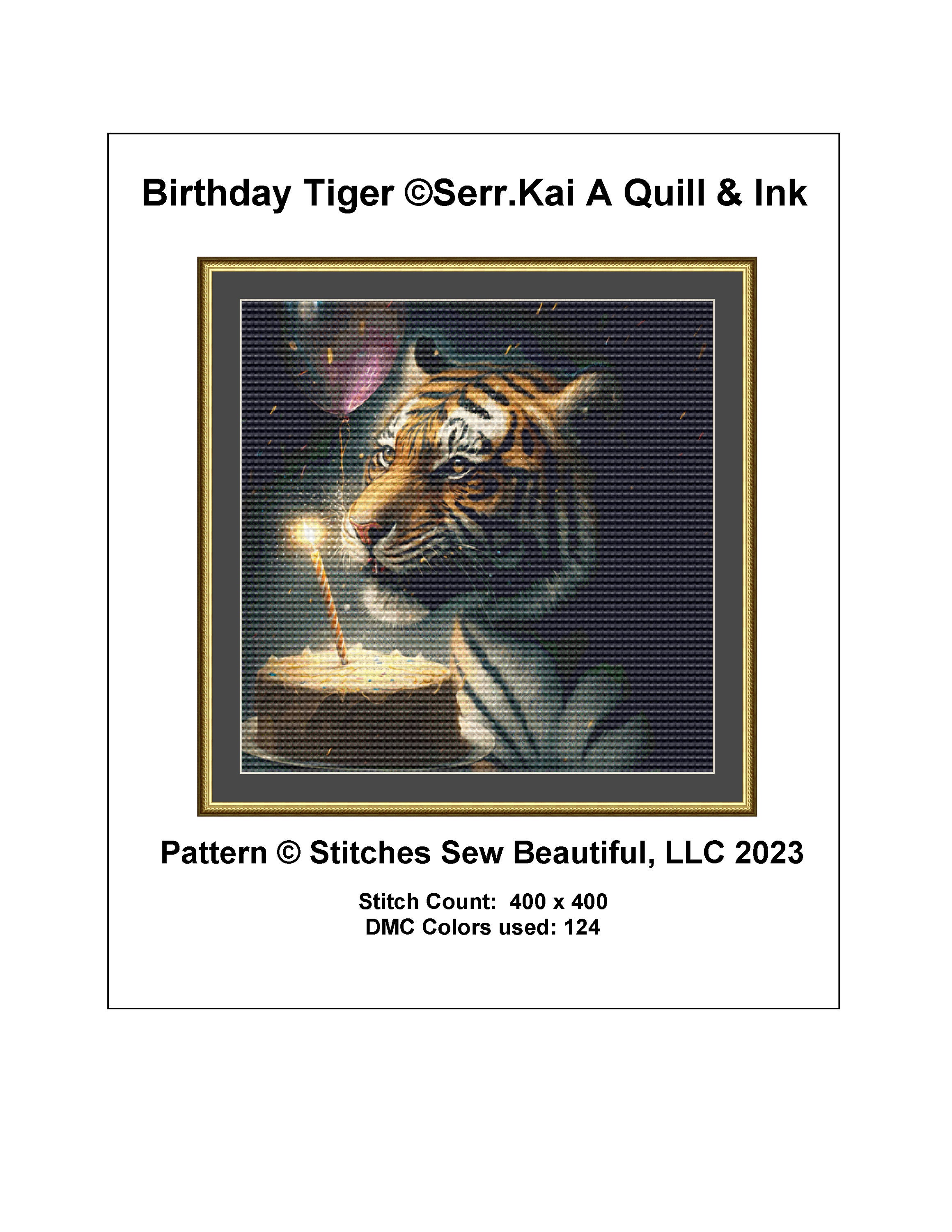 Birthday Tiger Cross Stitch Pattern by Serr.kai A Quill & Ink digital ...