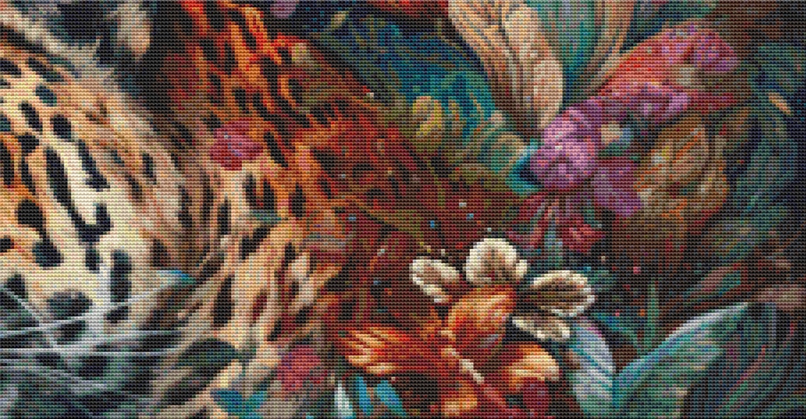 Leopard in Flowers (adobe Ext. License) Cross Stitch Pattern by ...